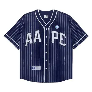 AAPE Moonface Patch Striped Short-sleeve Shirt 'navy - Blue