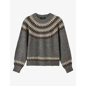 Whistles Fairisle Detail Knit Wool-blend Jumper - Grey/multi