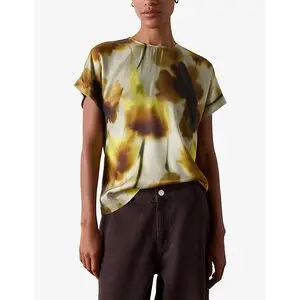 Whistles Floral Stem Short-sleeve Woven Blouse