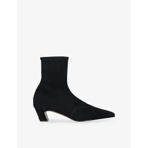 Khaite Nevada 40 Suede Heeled Ankle Boots - Navy