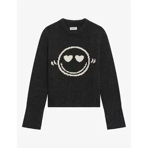 Zadig&Voltaire Malty Face-motif Merino-wool Jumper - Anthracite