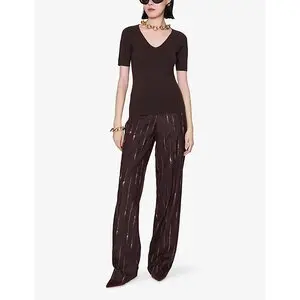 JOSEPH Elly V-neck Short-sleeve Stretch Silk-blend Top