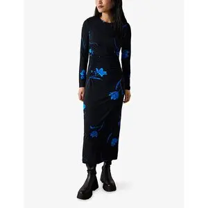 Whistles Floral Ruched Jersey Midi Dress