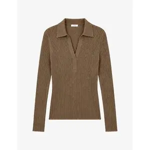 JOSEPH Collared Rib Merino-wool Blend Polo Top - Sable