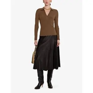 JOSEPH Collared Rib Merino-wool Blend Polo Top - Sable