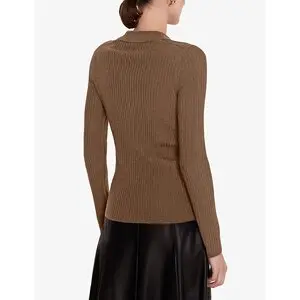 JOSEPH Collared Rib Merino-wool Blend Polo Top - Sable