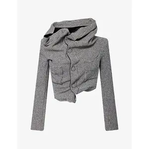 Junya Watanabe Asymmetric Cropped Wool-blend Jacket - Houndstooth