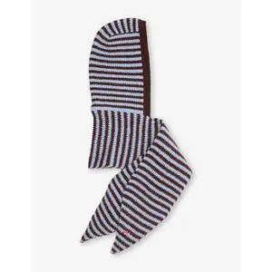 DAMSON MADDER Striped Tie-front Knitted Hood - Blue