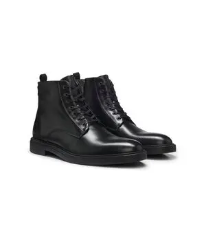 BOSS Leather Lace-up Boots With A Side Zipper