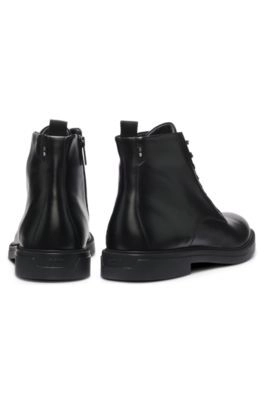 BOSS Leather Lace-up Boots With A Side Zipper