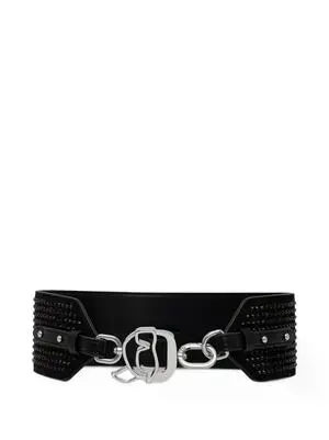 Karl Lagerfeld Crystal-embellished Logo-buckle Belt - Black