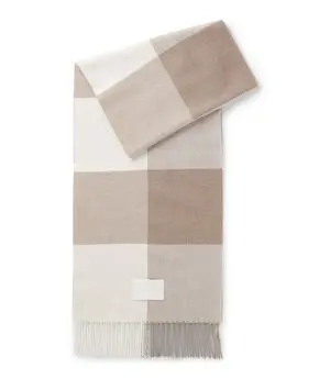 BOSS Fringed Scarf In Glen Plaid Wool - White