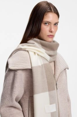 BOSS Fringed Scarf In Glen Plaid Wool