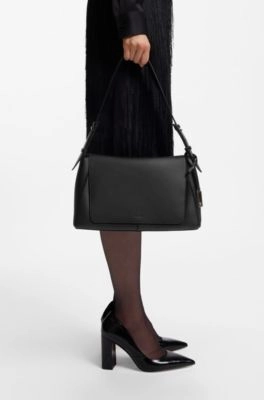 BOSS Shoulder Bag In Grained Leather With Logo Plaque