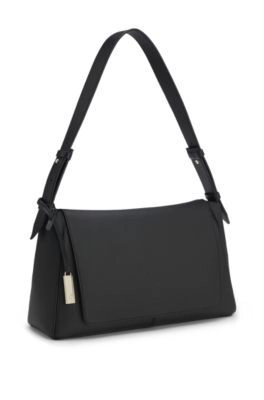 BOSS Shoulder Bag In Grained Leather With Logo Plaque
