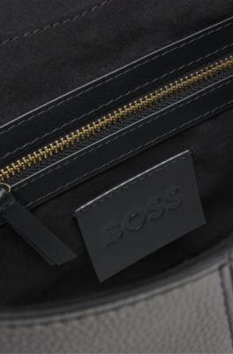 BOSS Shoulder Bag In Grained Leather With Logo Plaque