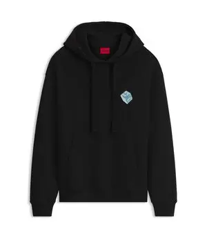 Hugo Graphic-print Cotton Hoodie In A Relaxed Fit - Black