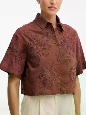 BENETTON Floral-embroidered Cropped Shirt