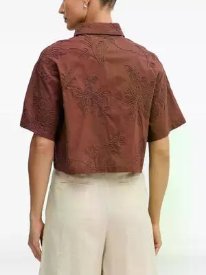 BENETTON Floral-embroidered Cropped Shirt