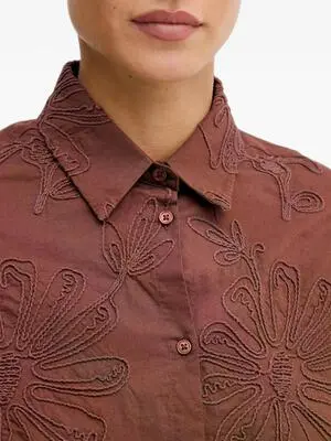 BENETTON Floral-embroidered Cropped Shirt