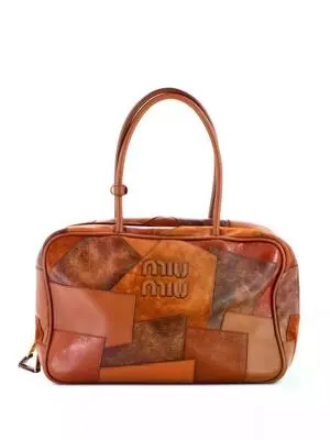 Miu Miu Beau Top Handle Bag Patchwork Leather Large Shoulder Bag - Brown