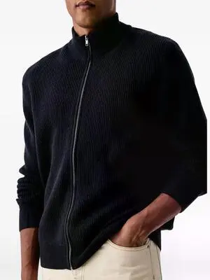 LES DEUX Ribbed-knit Zip-up Cardigan - Blue