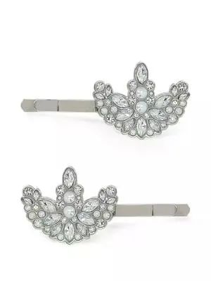 Adidas X Simone Rocha Crystal-embellished Trefoil Hair Clips - Silver