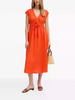 BENETTON Drawstring V-neck Midi Dress - Orange