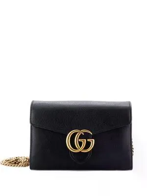 Gucci Gg Marmont Chain Wallet Leather Mini Clutch Bag - Black