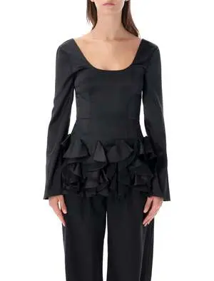 OPERASPORT Ruched Peplum Long-sleeve Top - Nero