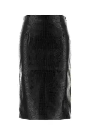 DES_PHEMMES Midi Croc-print Skirt With Slip Silhouette - Black