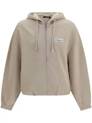 Jacquemus The Montagne Hooded Zip Sweatshirt With Drawstring Waist - Beige