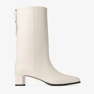 JIMMY CHOO Caly Mid 45 Polished Calf Leather Ankle Boots - Bone