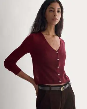 Everlane Air Alpaca Wide V Cropped Cardigan - Cabernet