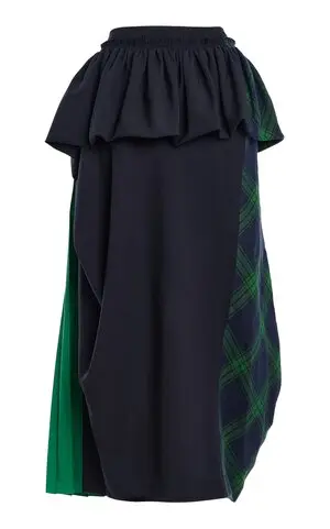 ASHLYN Cascade Plaid Linen Midi Skirt