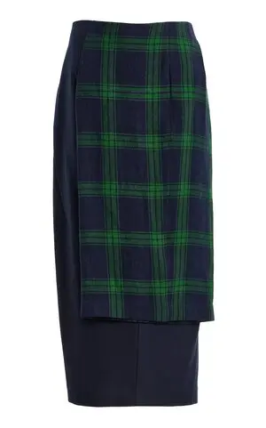 ASHLYN Twisted Plaid Cotton Midi Skirt - Multi
