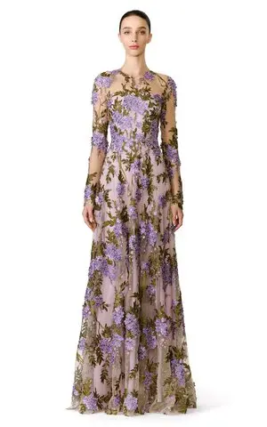 Naeem Khan Floral Lace Gown - Multi