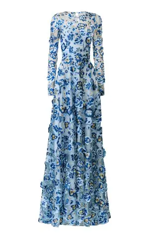 Naeem Khan Textured Floral Lace Gown