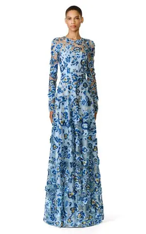 Naeem Khan Textured Floral Lace Gown