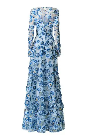 Naeem Khan Textured Floral Lace Gown
