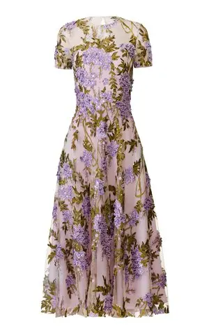 Naeem Khan Floral Lace Cocktail Midi Dress Multi