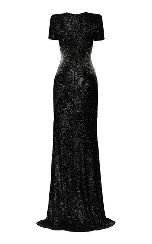 Naeem Khan Short Sleeve Sequined Gown