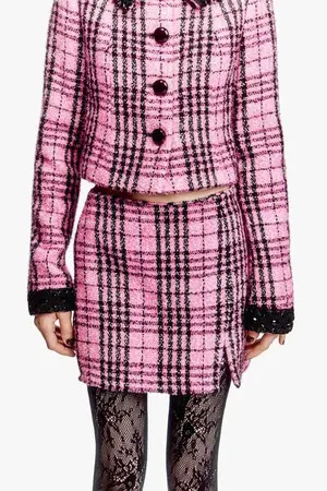Anna Sui Black And Pink Plaid Mini Skirt