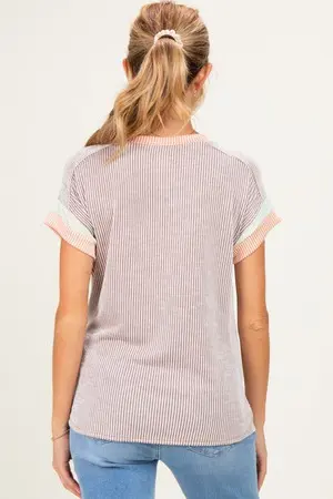 PINKBLUSH Rib Color Block Short Sleeve Top