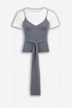 NOCTURNE Short Sleeve Knit Top - Grey