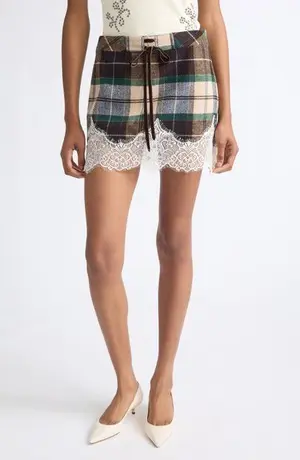 SIEDRES Witz Lace Hem Plaid Miniskirt - Beige Multi