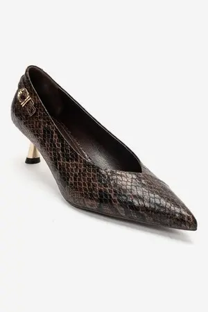 PROLOGUE SHOES Archel Kitten Heel Pointed Toe Pump - Brown