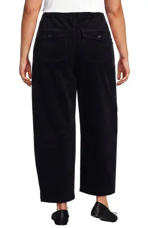 LANDS' END Corduroy High Rise Pull On Utility Barrel Leg Pants - Black