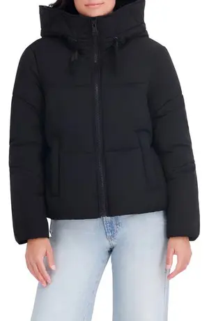 KENNETH COLE Short Hooded Puffer Jacket - Black