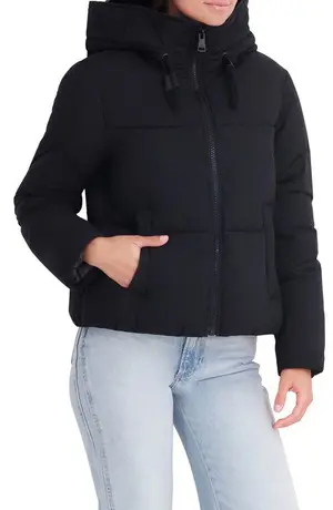 KENNETH COLE Short Hooded Puffer Jacket - Black